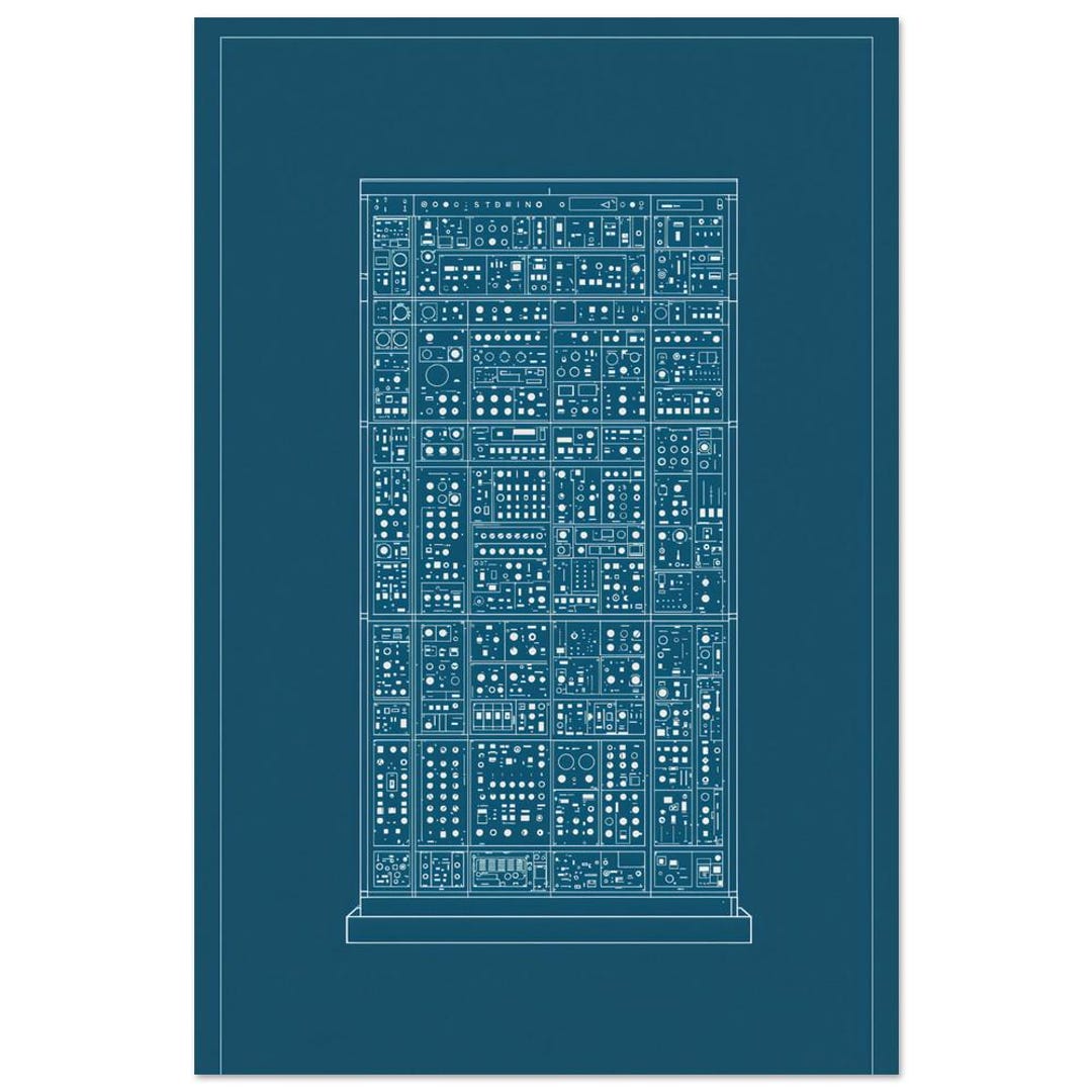 Analog Synthesizer Blueprint Art Print Retro Tech Lab Console Line ...
