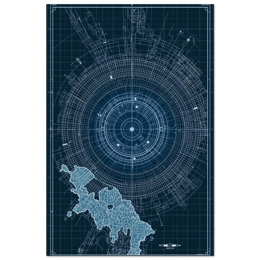 Retro Space Blueprint Poster Alien Landing Zone Map Retro Futuristic ...