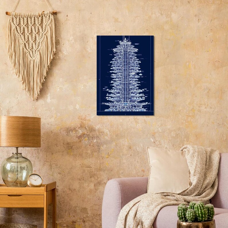 Futuristic Blueprint Skyscraper Print Sci Fi Arcology Wall Art ...