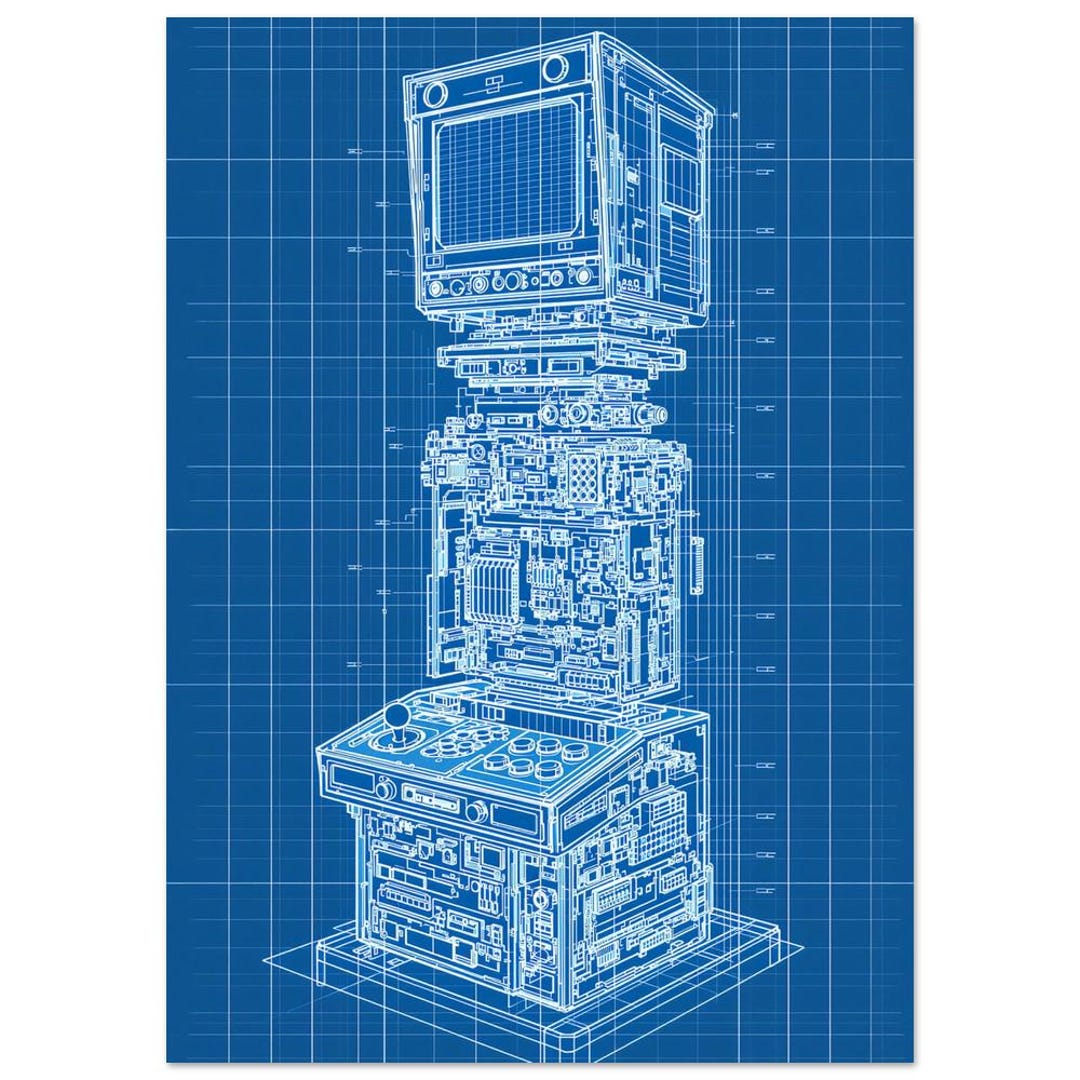 Retro Arcade Blueprint Poster Retro Tech Analog Console Exploded View ...