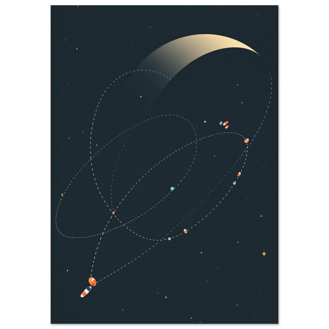 Retro Space Exploration Poster Moon Orbit Diagram Retro Futurism ...