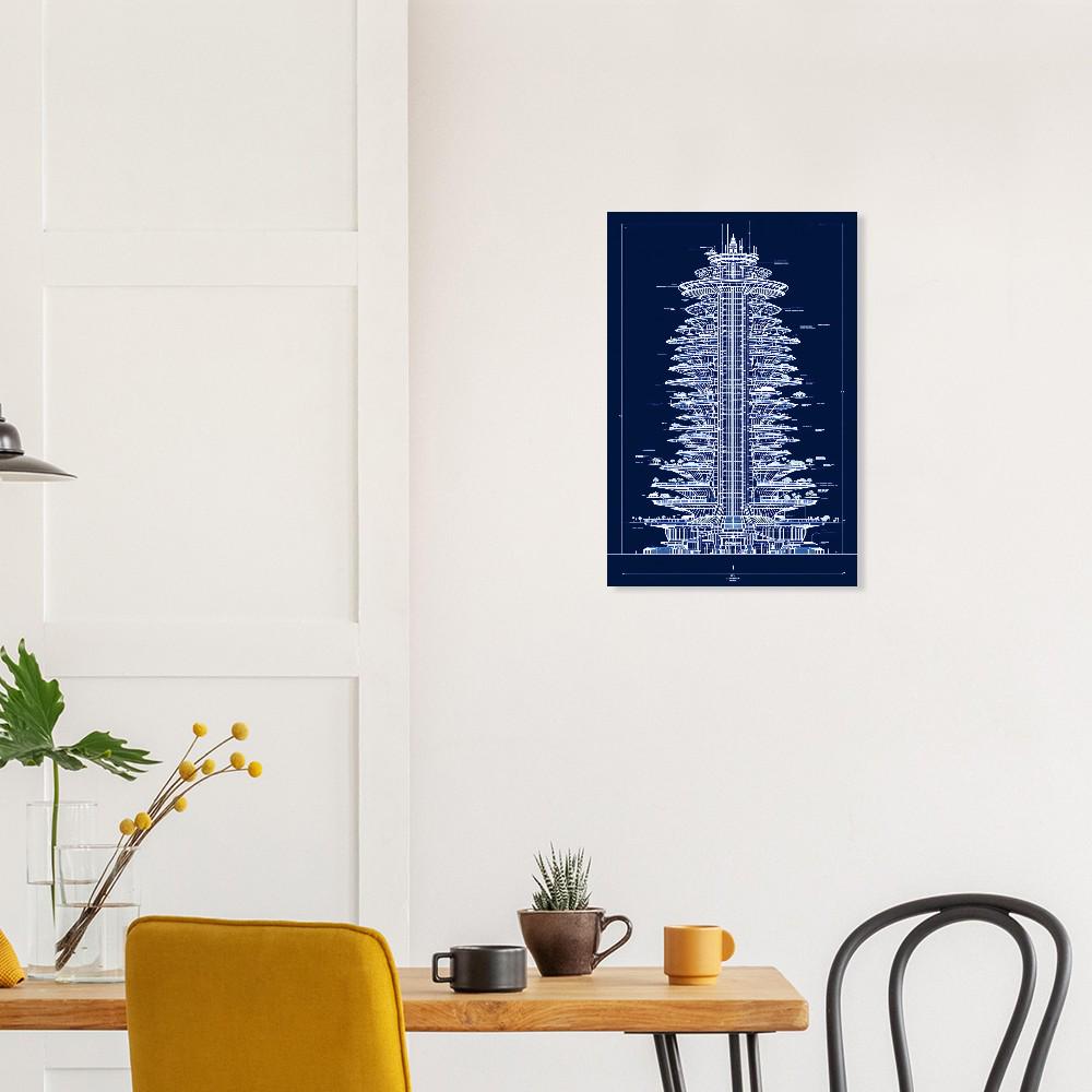 Futuristic Blueprint Skyscraper Print Sci Fi Arcology Wall Art ...