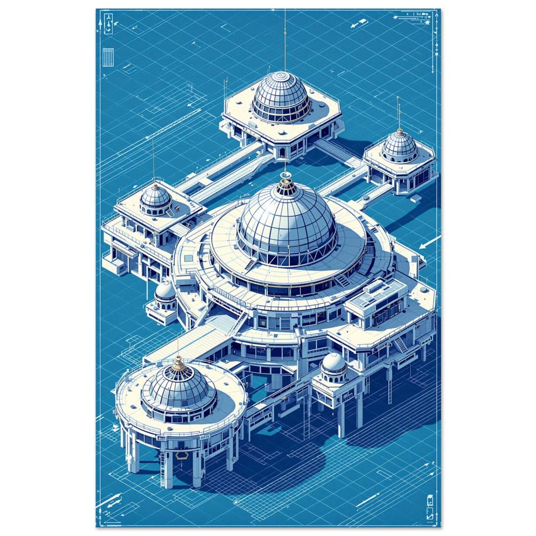 Observatory Blueprint Wall Art Isometric Telescope Dome Architecture ...