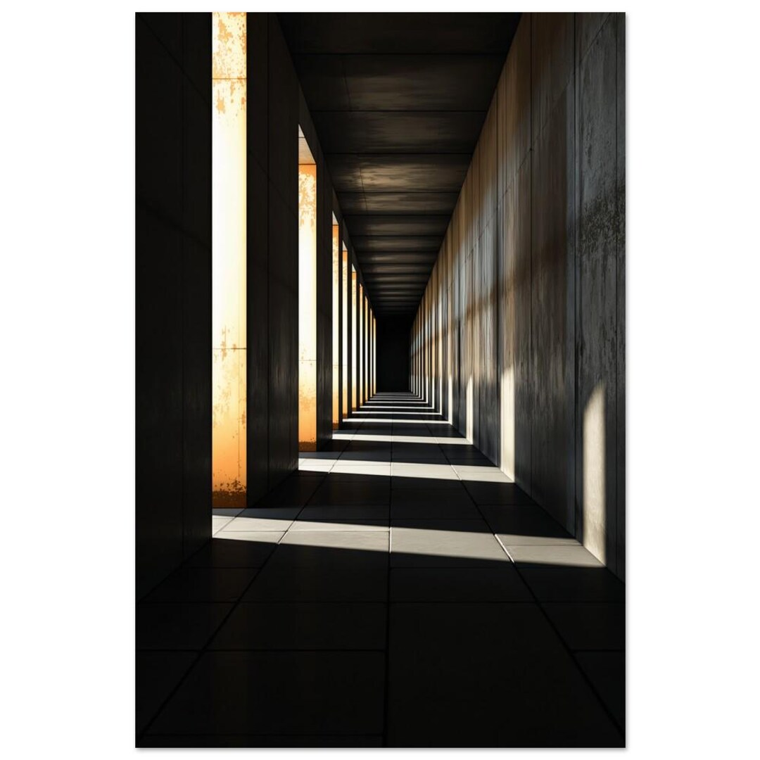 Brutalist Architecture Print Monochrome Concrete Corridor Wall Art ...