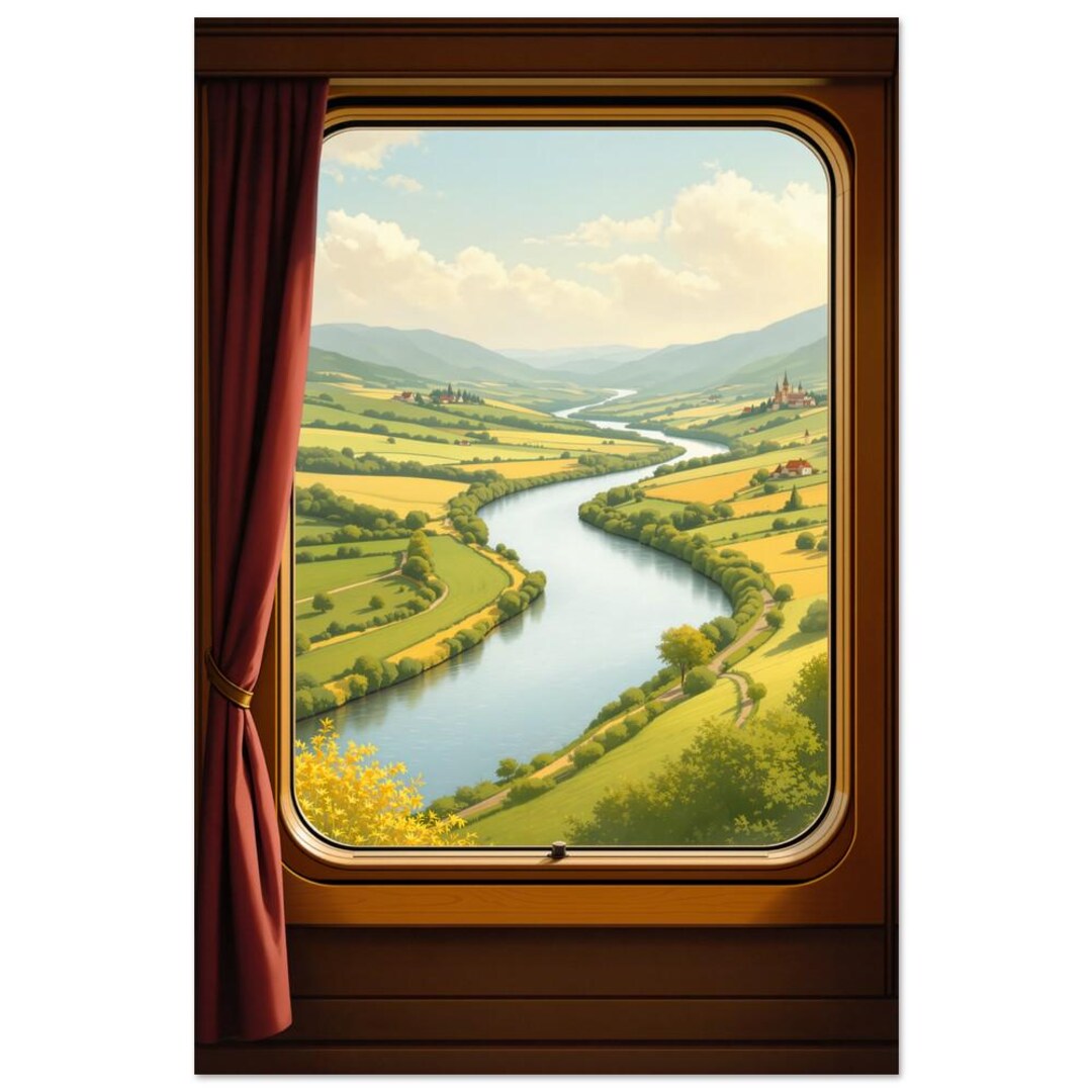 Vintage Train Window Wall Art Summer River Valley Landscape Print ...