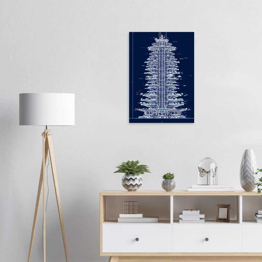 Futuristic Blueprint Skyscraper Print Sci Fi Arcology Wall Art ...