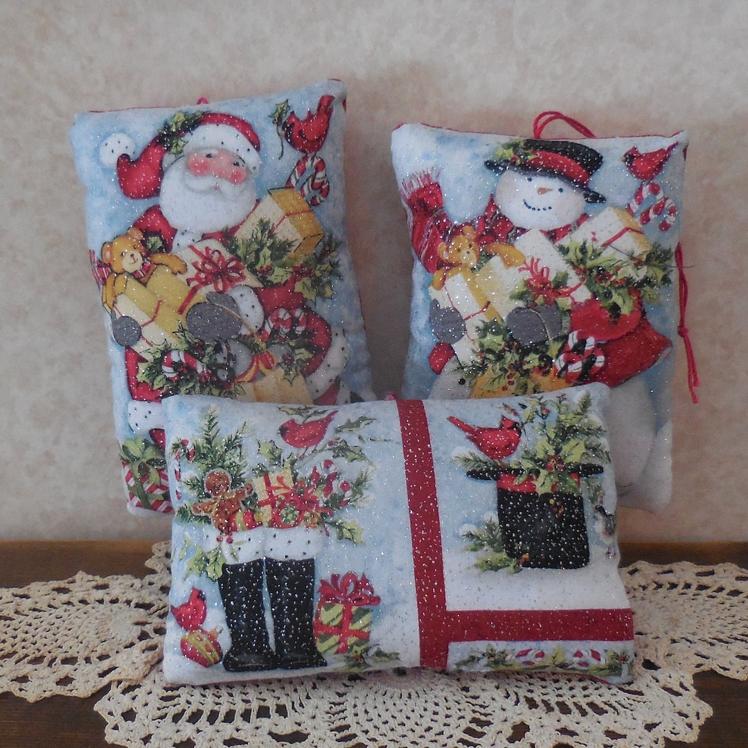 Primitive Christmas Bowl Fillers Santa Snowman Gifts Holiday Pillow ...