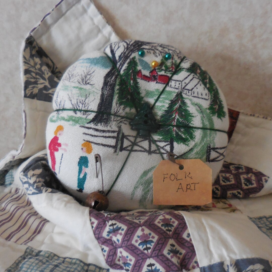 Primitive Vintage Folk Art Bark Cloth Pin Keep Ornament Farmhouse Decor ...