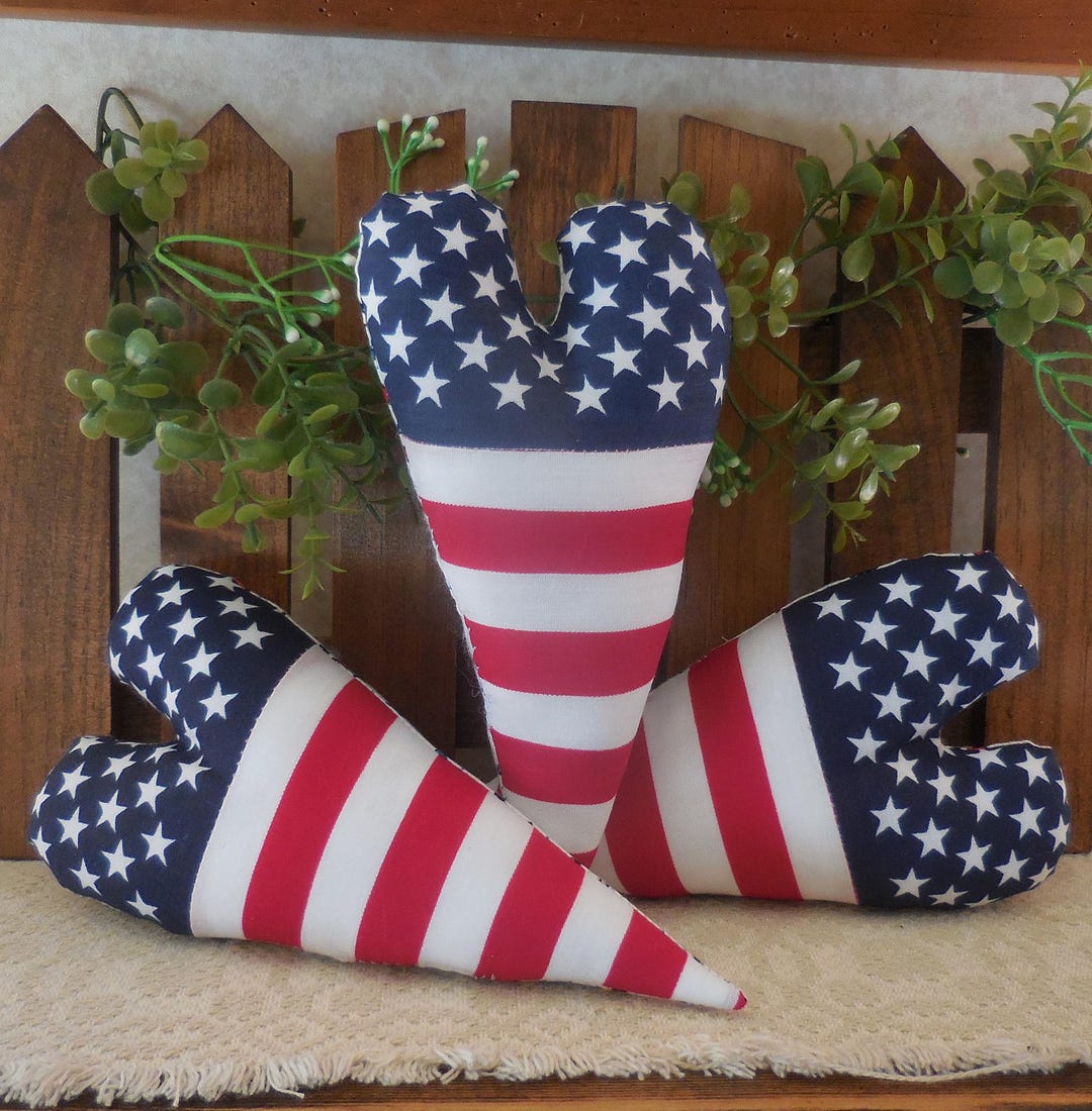 Patriotic Red White Blue Heart Flag Ornaments Americana Set 3 - Etsy