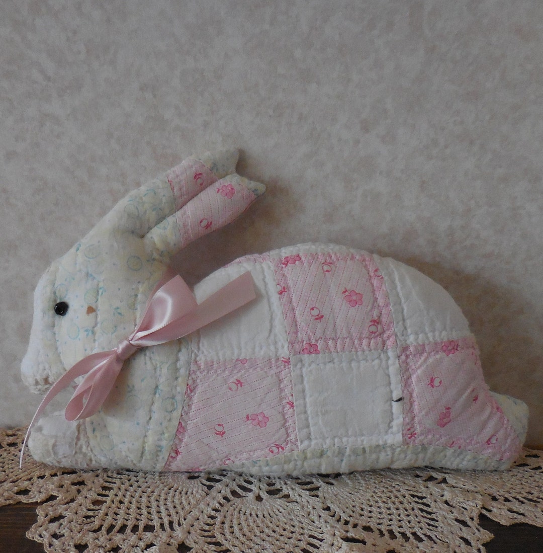 Vintage Hand Quilted Primitive Old Bunny Pillow Tuck Easter Farmhouse ...