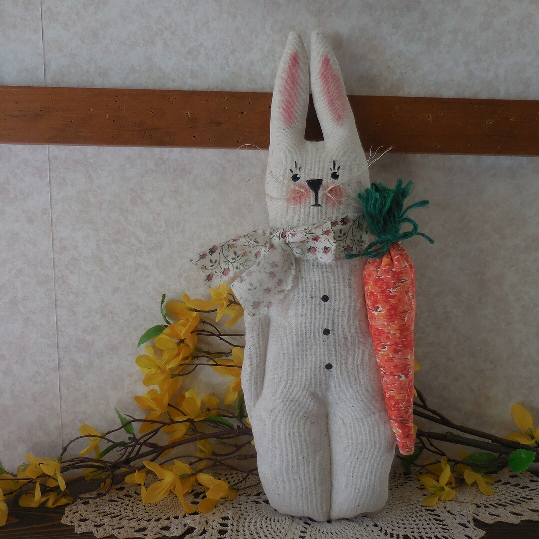Primitive Handmade Rabbit & Carrot Easter Bunny Tuck Shelf Sitter ...