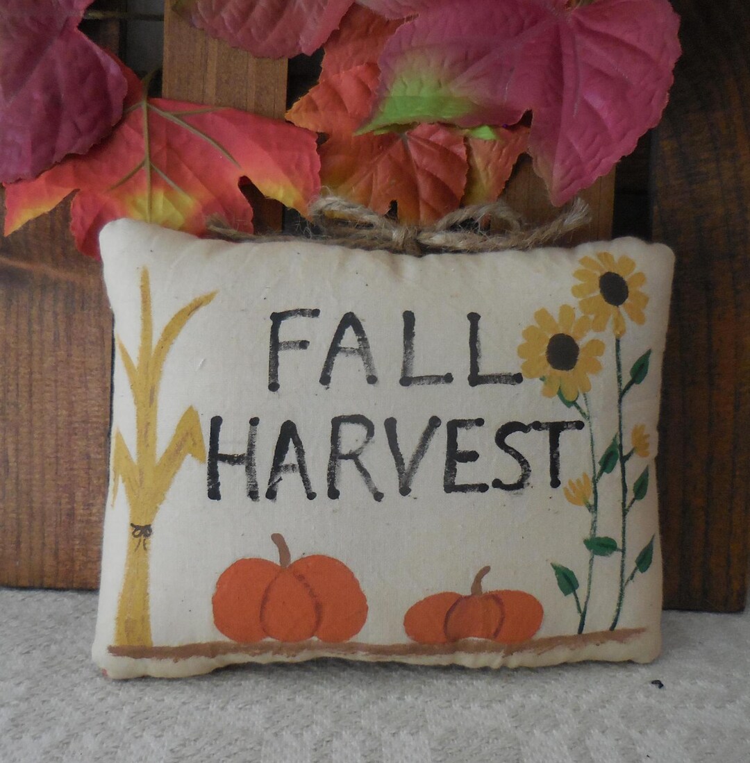 Primitive Fall Harvest Pillow Tuck Sign Hand Painted Sunflowers ...