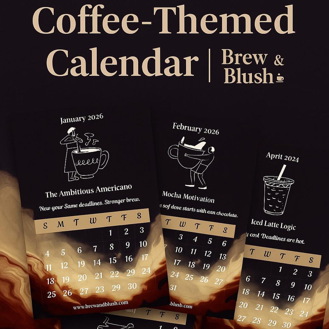 2026 Coffee-themed Printable Calendar L Brew & Blush Digital Download L ...
