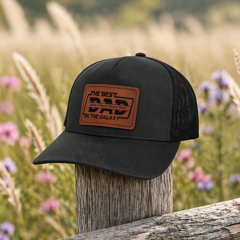 Personalized Dad Trucker Hat: Engraved Leather Patch Cap - Etsy