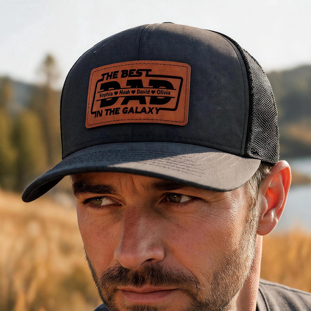 Personalized Dad Trucker Hat: Engraved Leather Patch Cap - Etsy