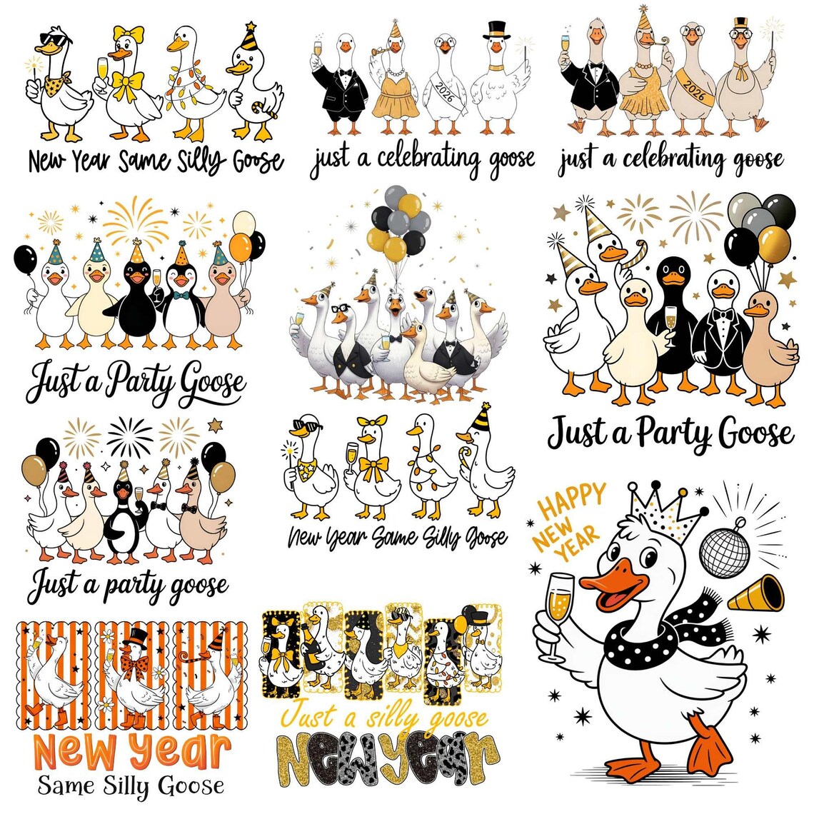 Silly Goose New Year PNG Bundle, Party Goose Clipart Set, Funny ...