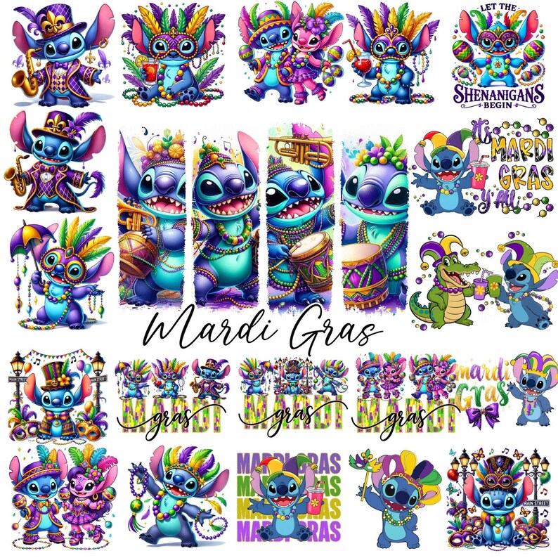 Stitch Mardi Gras Png Bundle: Lio and Stitch Louisiana Festival New ...