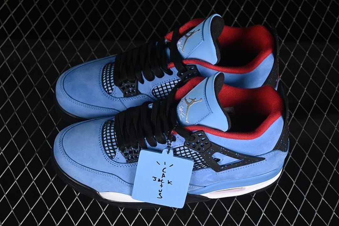 Vintage Custom Basketball Sneakers, Blue Cactus Jack Themed High Tops ...