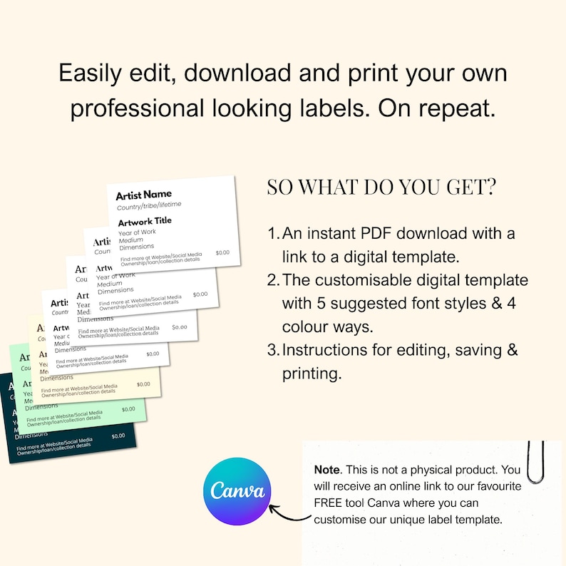 Printable A7 Landscape Art Exhibition Label Digital Template ...
