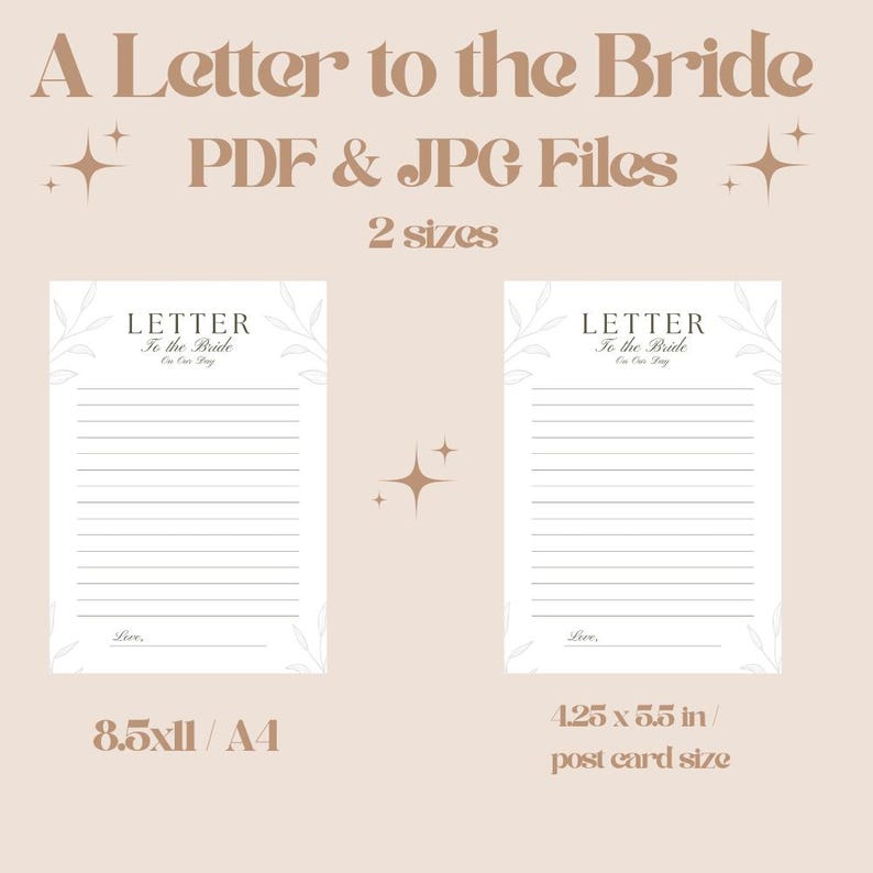 Letter to the Bride | Downloadable Files | Printable Blank Wedding Day ...