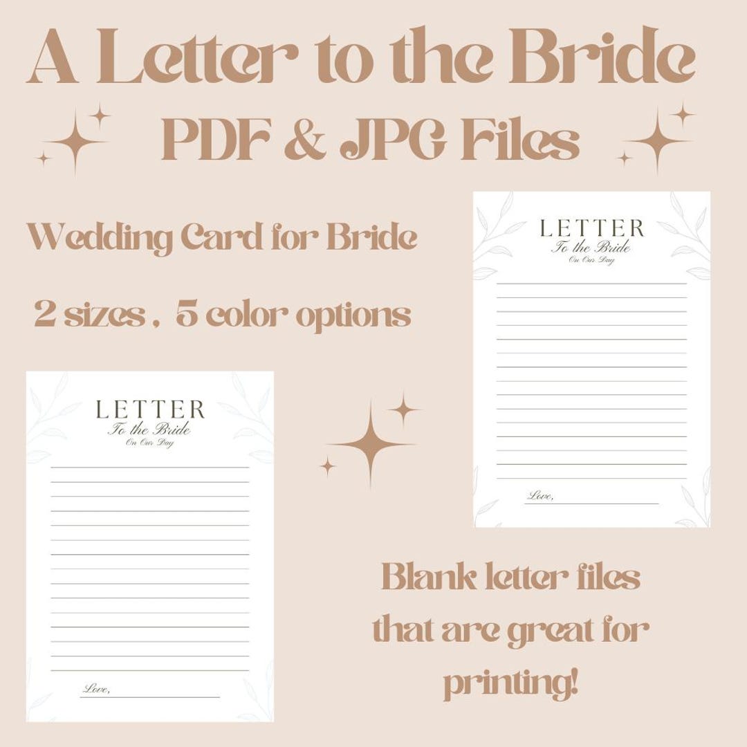 Letter to the Bride | Downloadable Files | Printable Blank Wedding Day ...