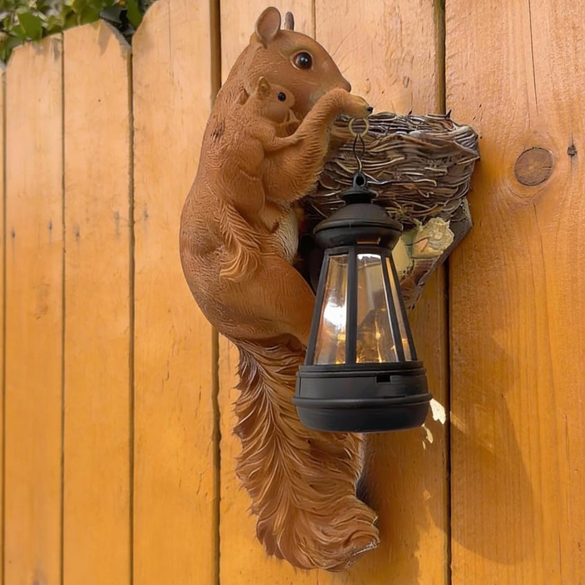 Resin Squirrel Garden Statue With Solar Hanging Lantern - Etsy