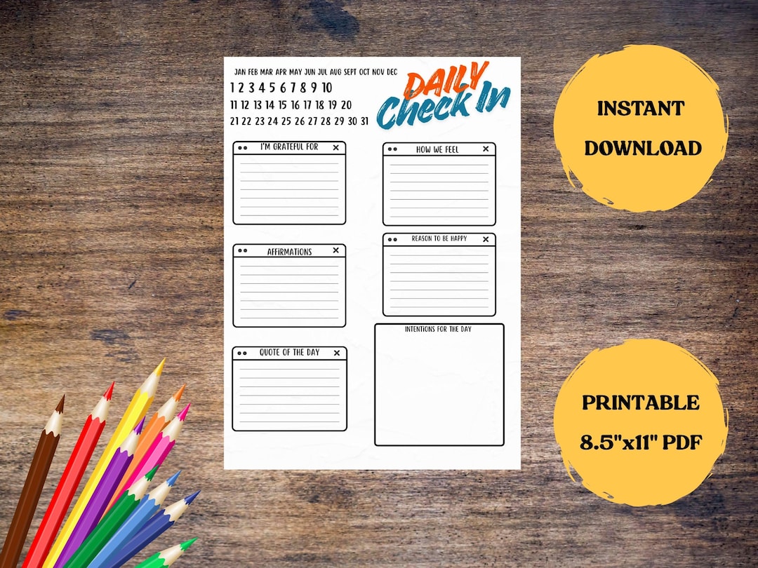 Daily Check in Printable Digital Download - Etsy