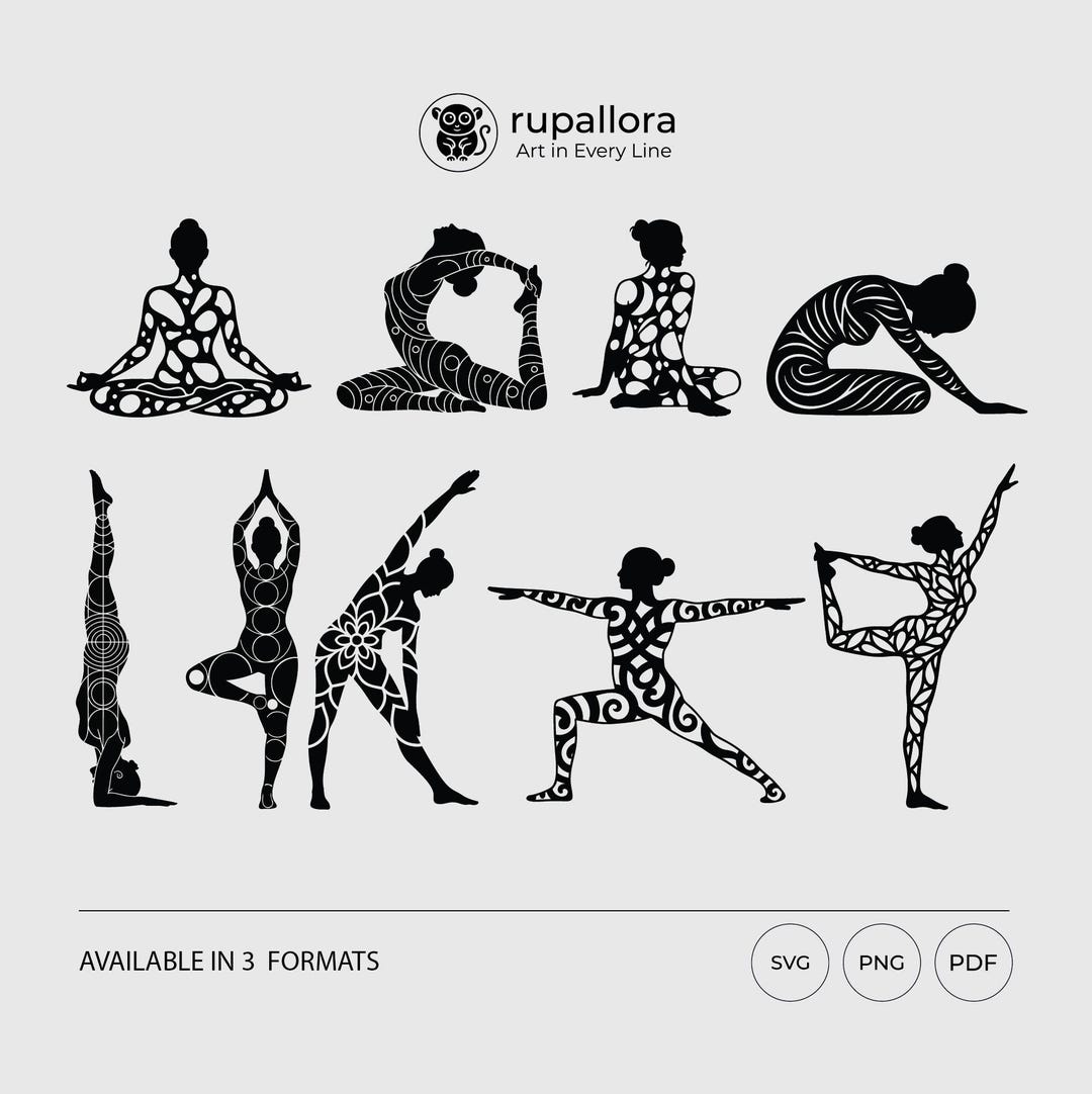 Intricate Yoga Poses SVG Bundle for Laser Cutting & Vinyl Crafts ...