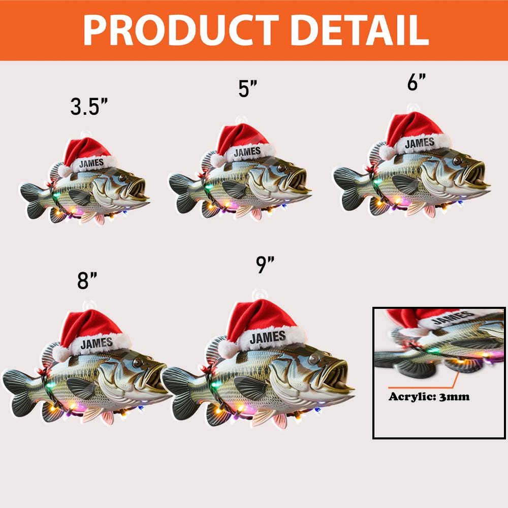 Bass Fishing Christmas Ornament Personalized, Custom Fish Holiday Tree ...