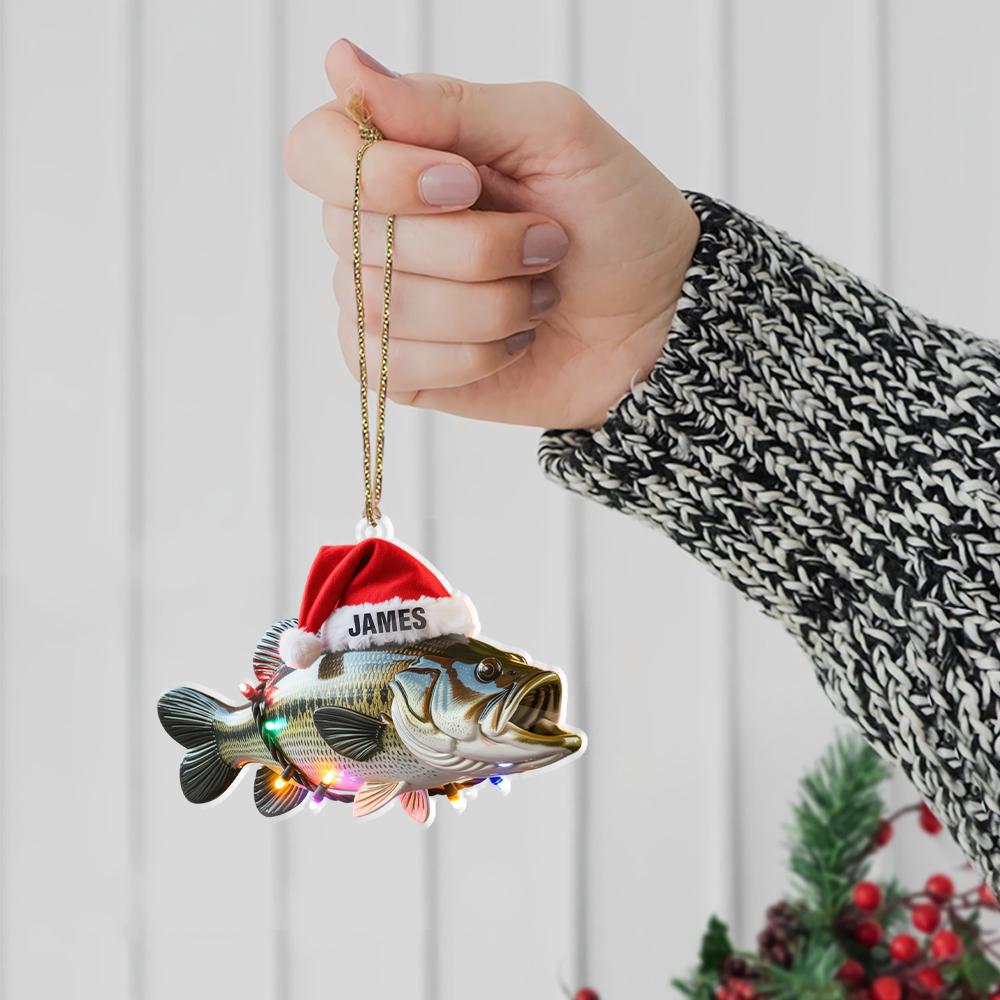 Bass Fishing Christmas Ornament Personalized, Custom Fish Holiday Tree ...
