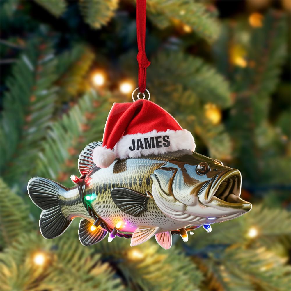 Bass Fishing Christmas Ornament Personalized, Custom Fish Holiday Tree ...