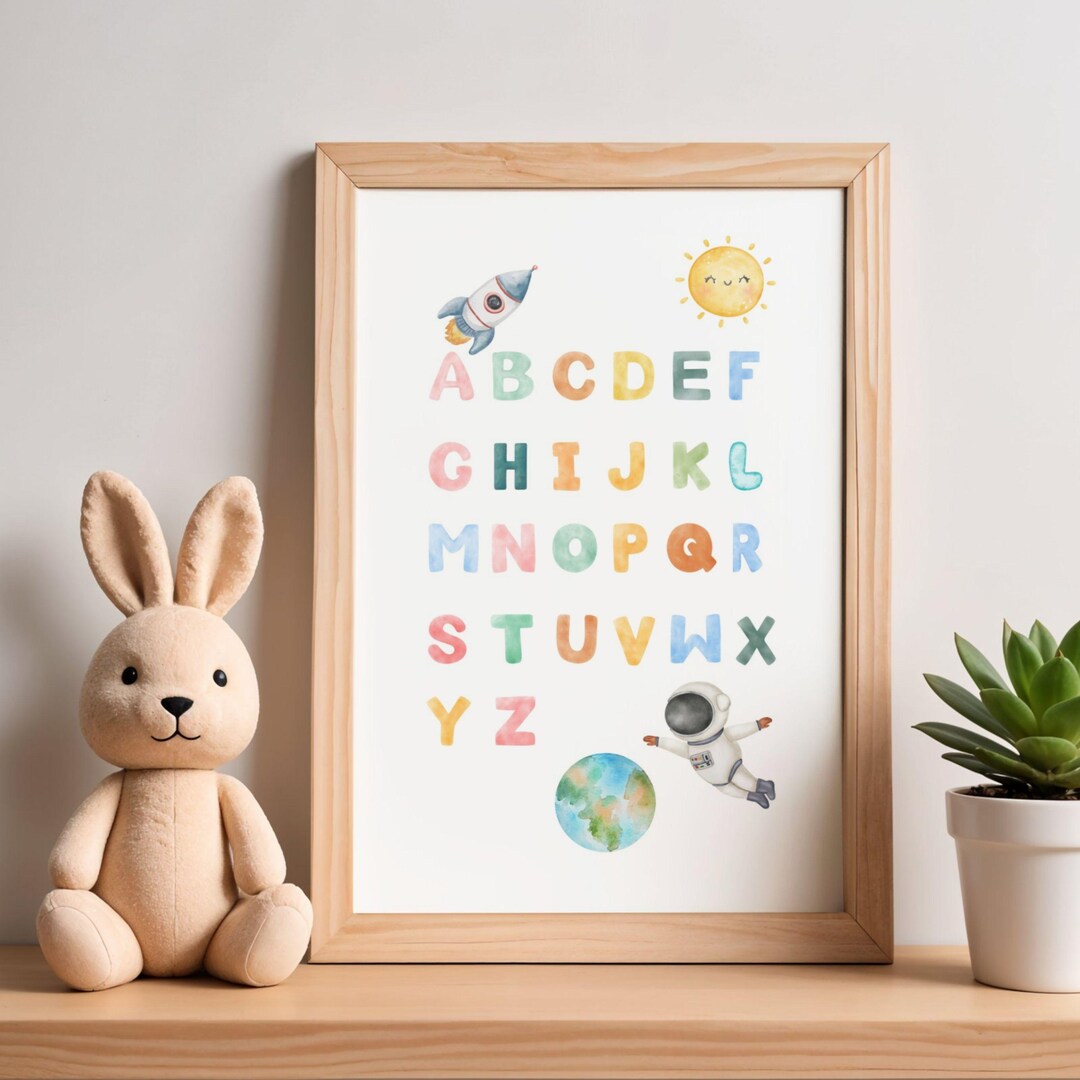 ABC Alphabet Poster Space Astronaut Nursery Learning Poster, Nursery ...