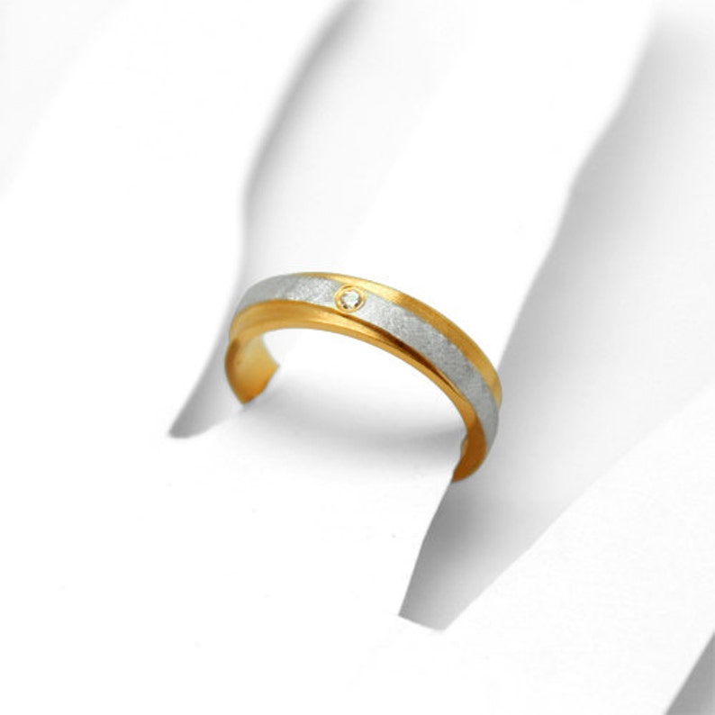 Satin Gold Diamond Band, Delicate Gold Ring, Two Gold Colors Band, Two ...