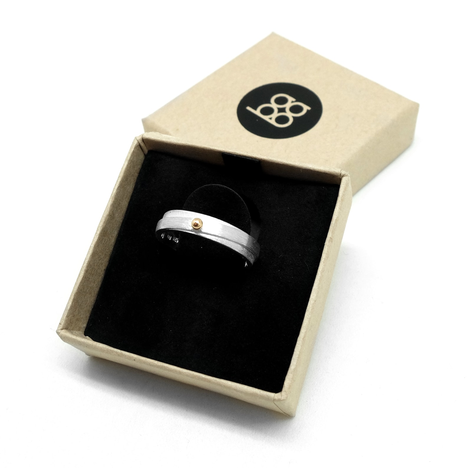 Ring With Gold Ball, Delicate Silver Ring, Gold Ball Black Ring, Gold ...