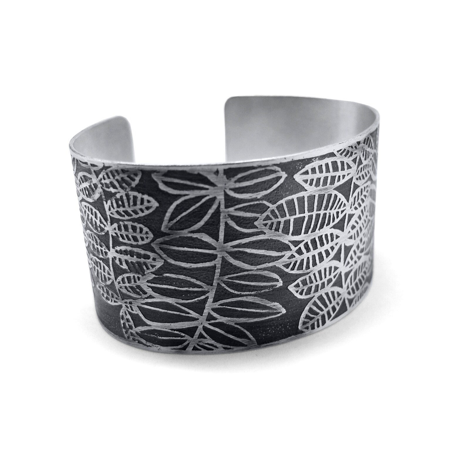Sterling Silver Cuff Bangle, Floral Wide Cuff, Oxidized Silver Cuff ...