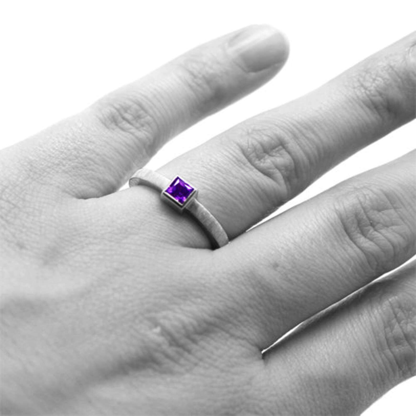 Amethyst Ring Square Amethyst Ring Satin Sterling Silver - Etsy