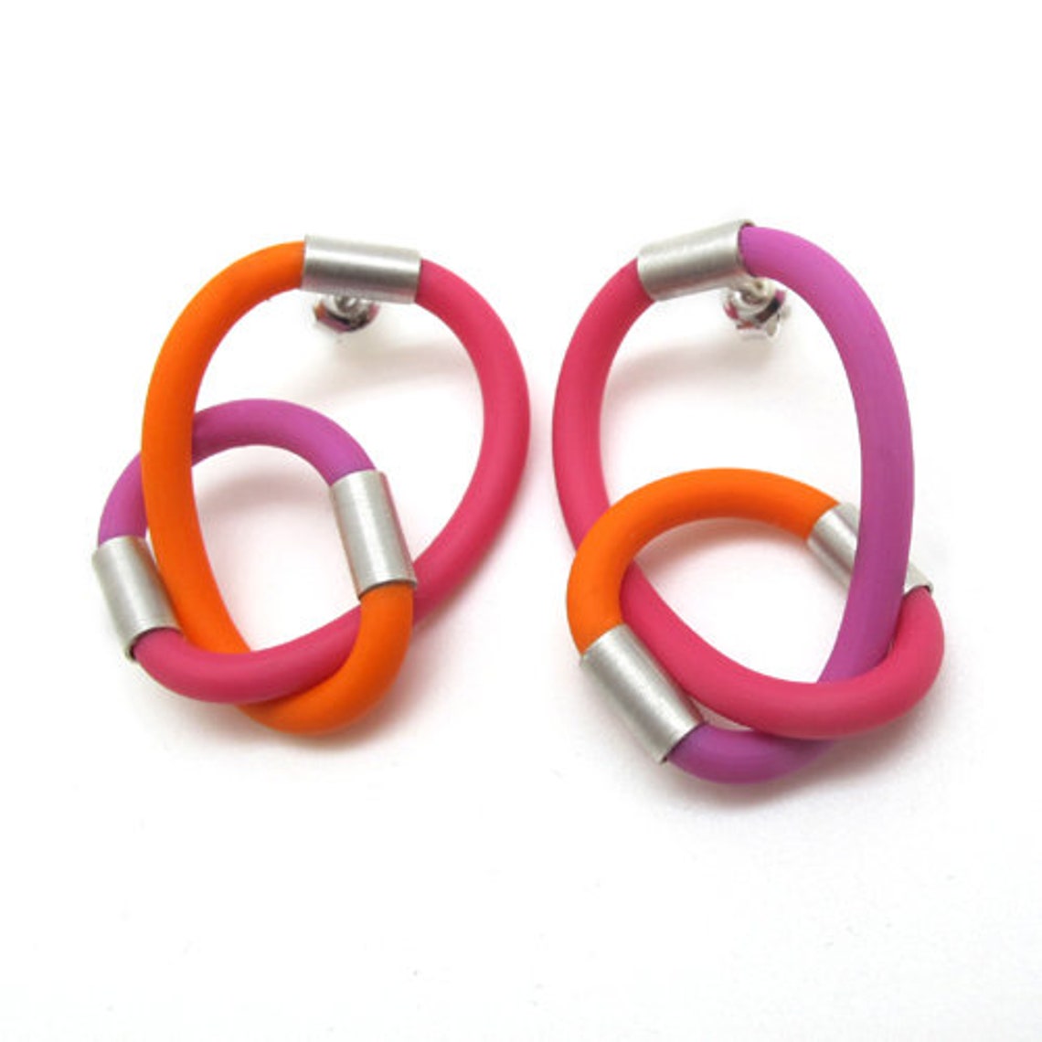Three Colours Knot Earrings, Pink Orange Purple Studs - Etsy