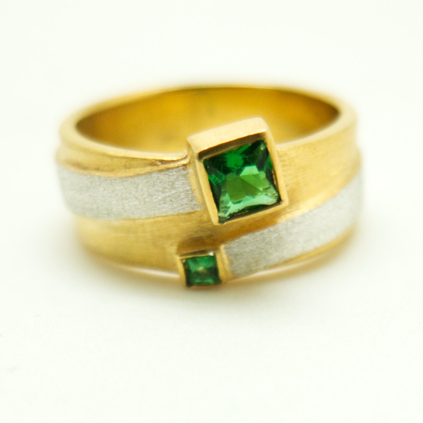 Gold Plated Emerald Ring, Natural Gemstone Band, Sterling Silver, Green ...