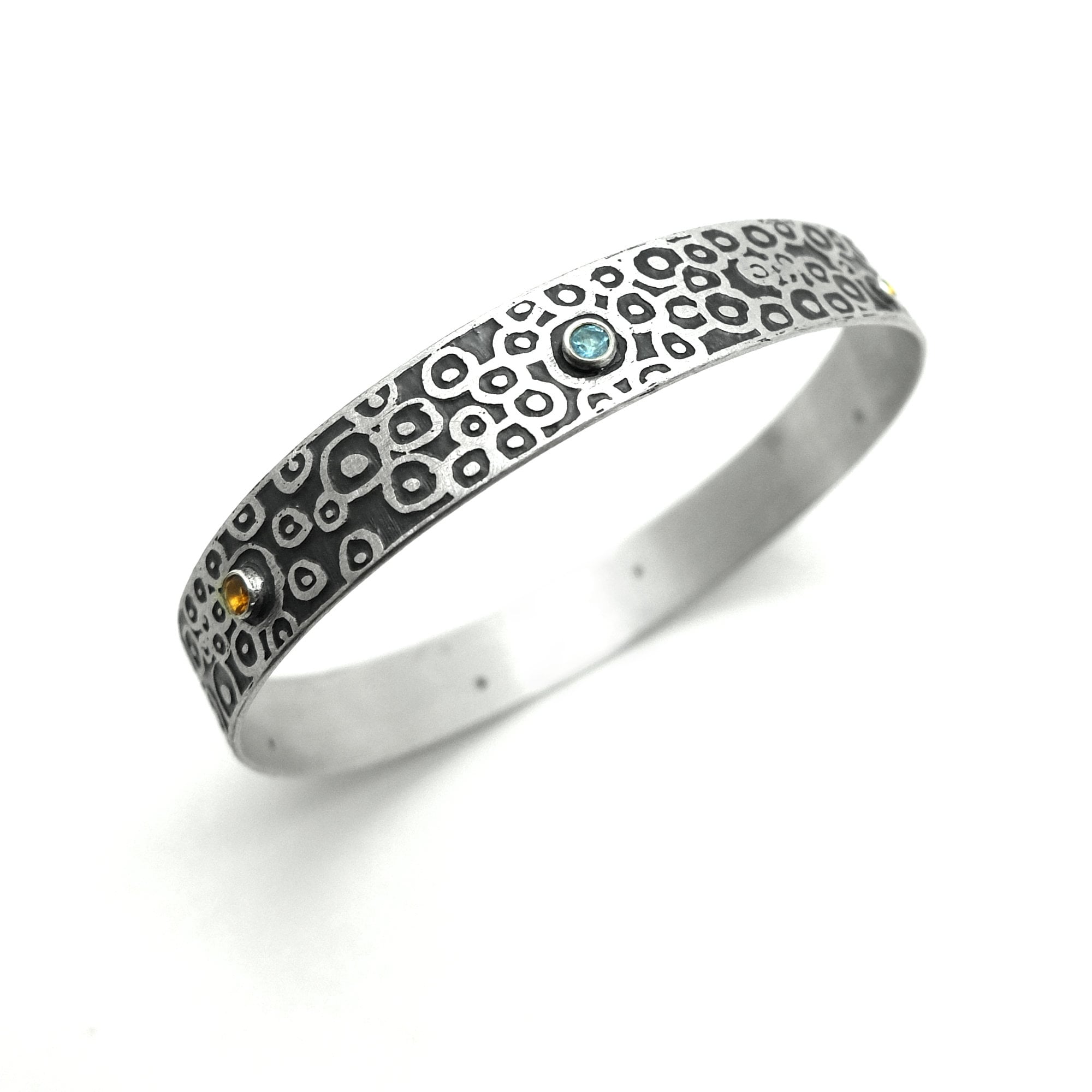 Sterling Silver Bangle Bracelet, Silver Bangle With Gems, Wide Silver ...