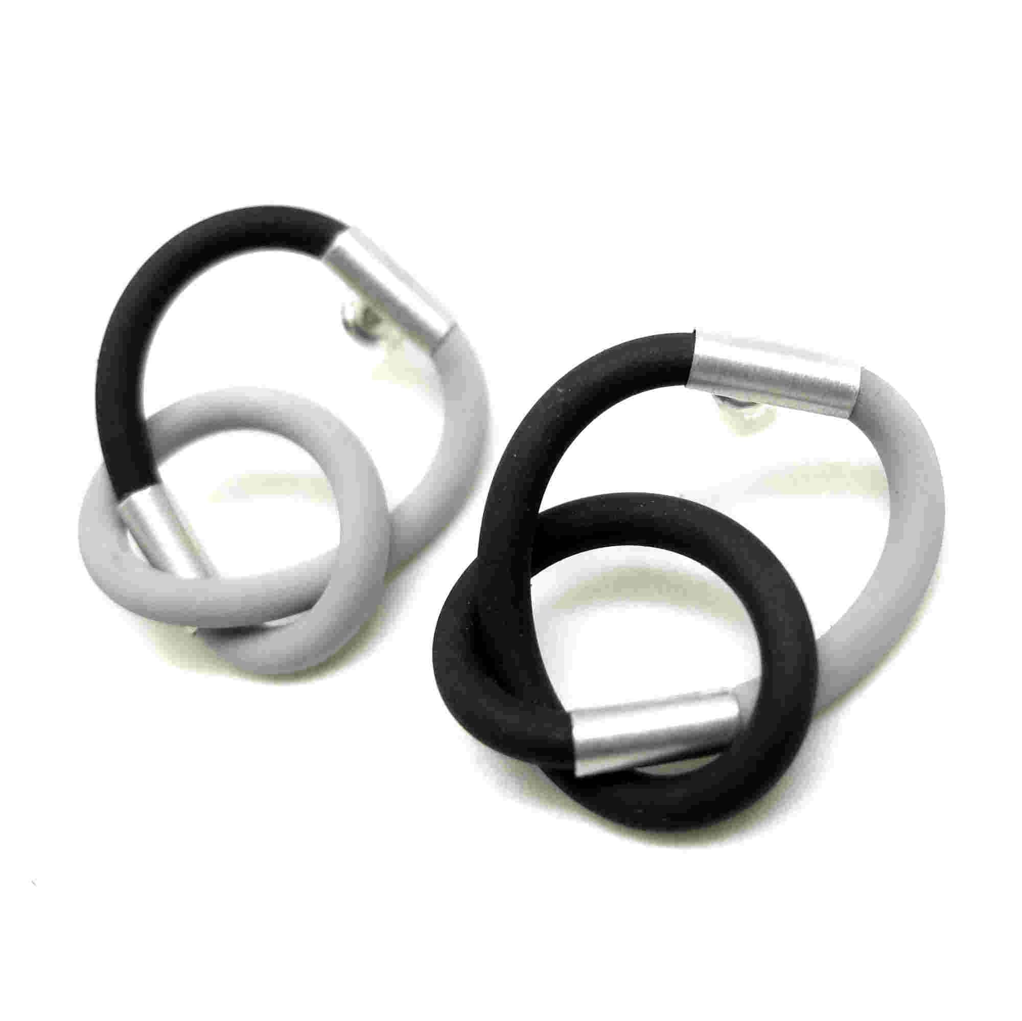 Black Rubber Earrings, Knot Earrings, Loop Earrings, Sterling Silver ...