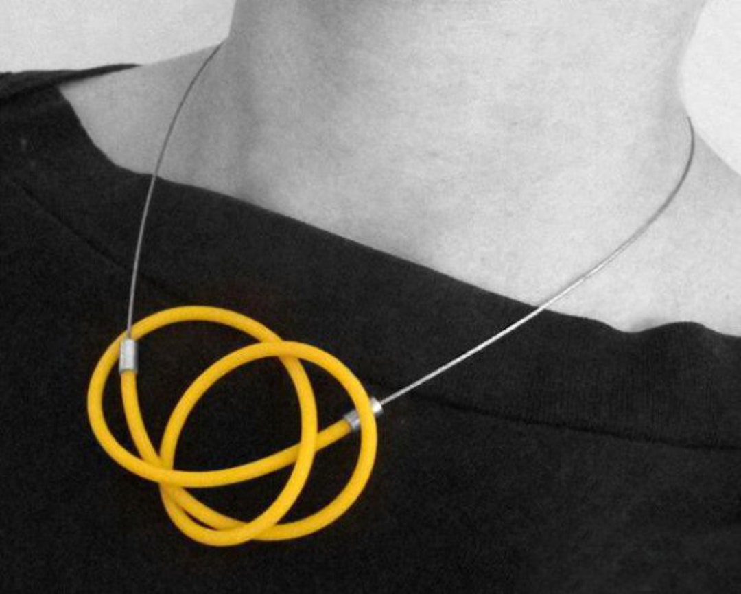Yellow Rubber Necklace, Minimalist Strand Necklace, Yellow Knot ...