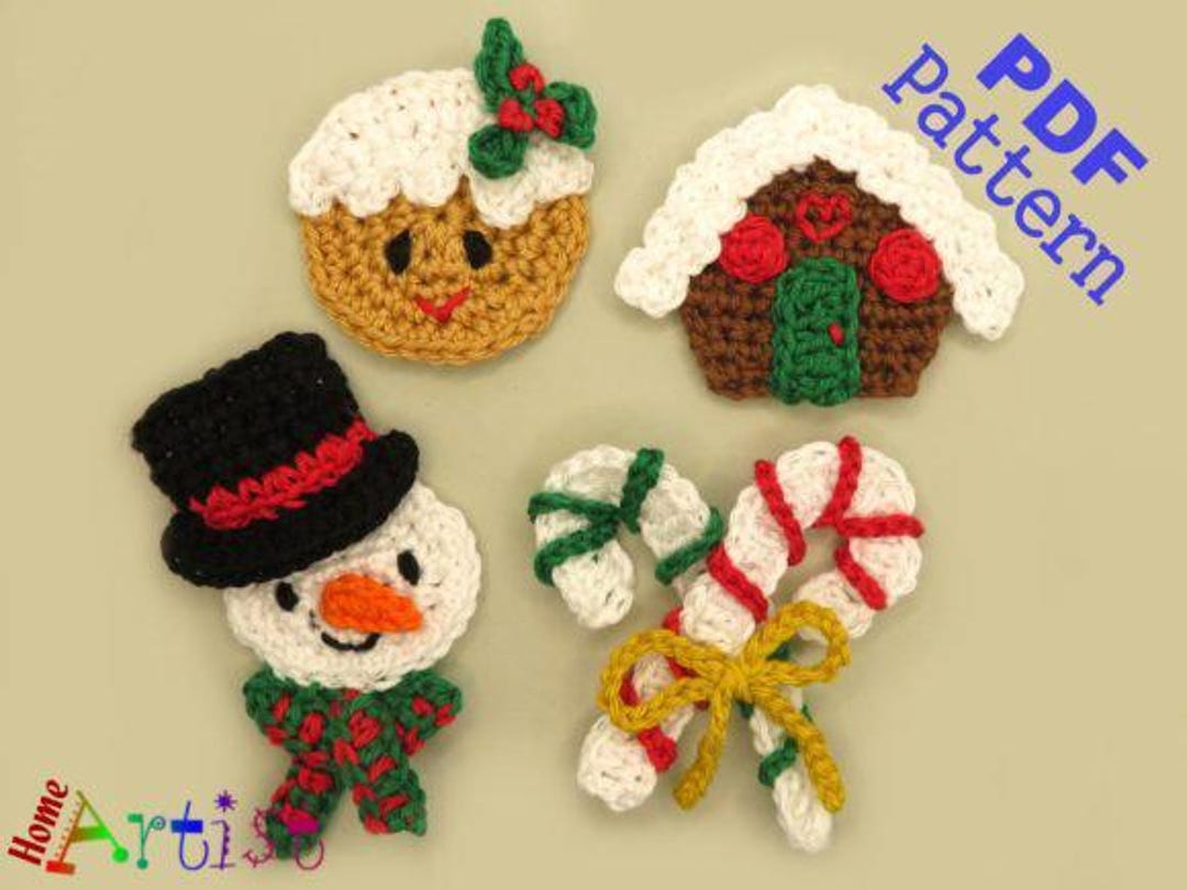 Christmas Crochet Applique Pattern – Elf, Candy Cane, Present (PDF ...