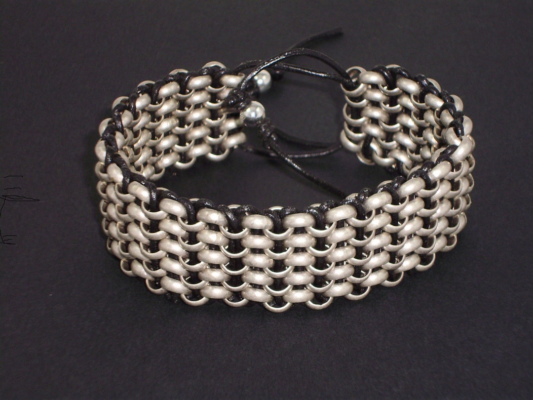Chain and Leather Cord Cuff Bracelet - Etsy