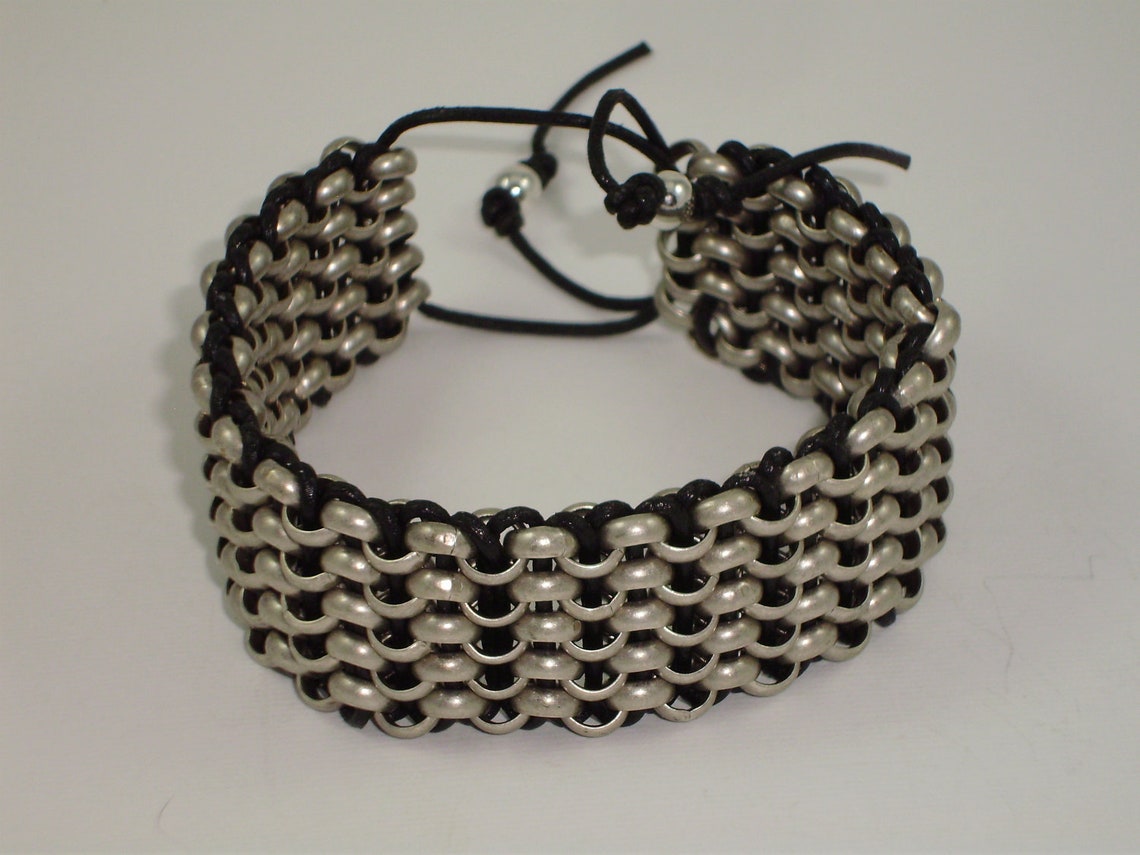 Chain and Leather Cord Cuff Bracelet - Etsy