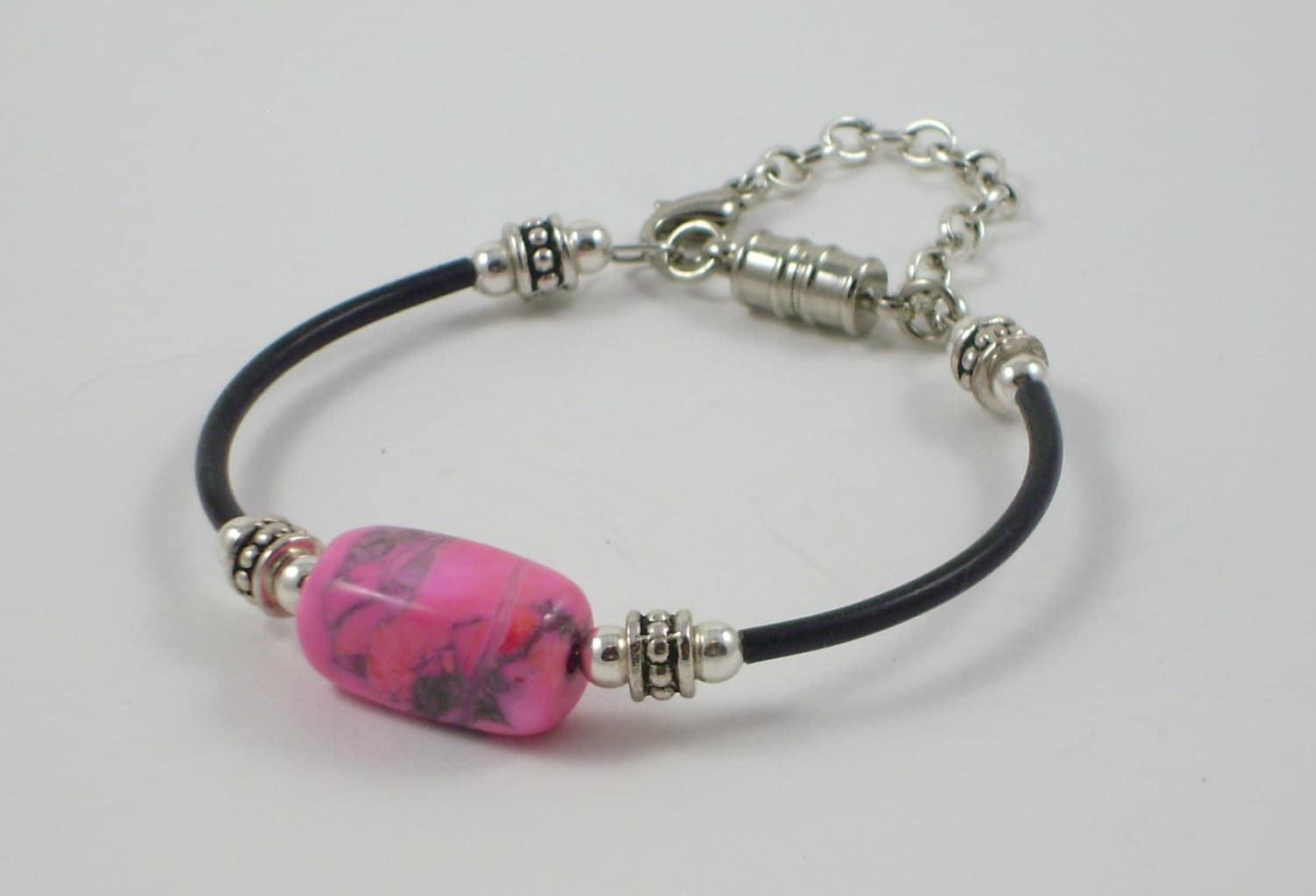 Pink Semi Precious Stone Bead With Rubber Tubing on Memory Wire - Etsy