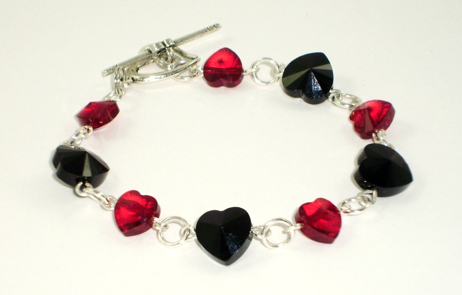 Red and Black Swarovski Crystal Element Heart Link Bracelet | Etsy