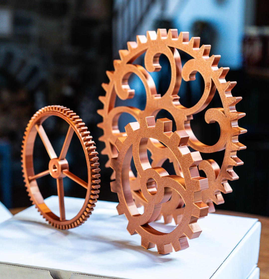 Copper 3D Printed Steampunk Gears – Set of 3 Decorative Industrial ...