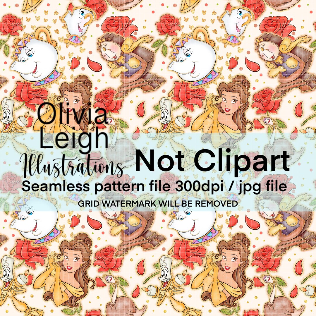 Princess Belle, Beauty and the Beast Seamless Repeat Pattern. Digital ...