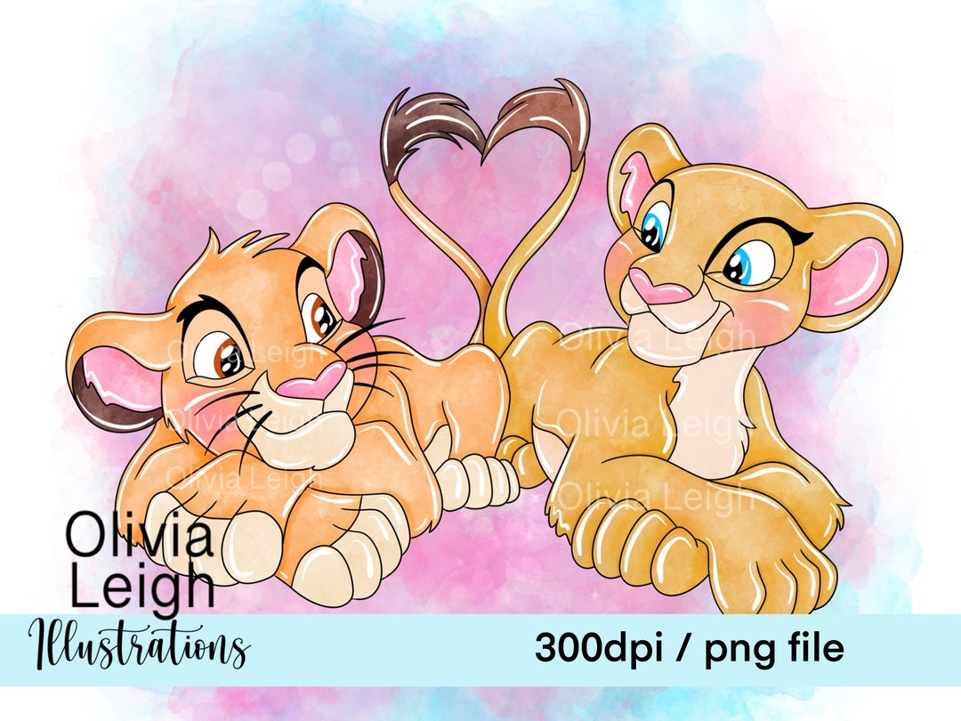 The Lion King Simba and Nala Cute Valentines Clipart PNG Files DIGITAL ...