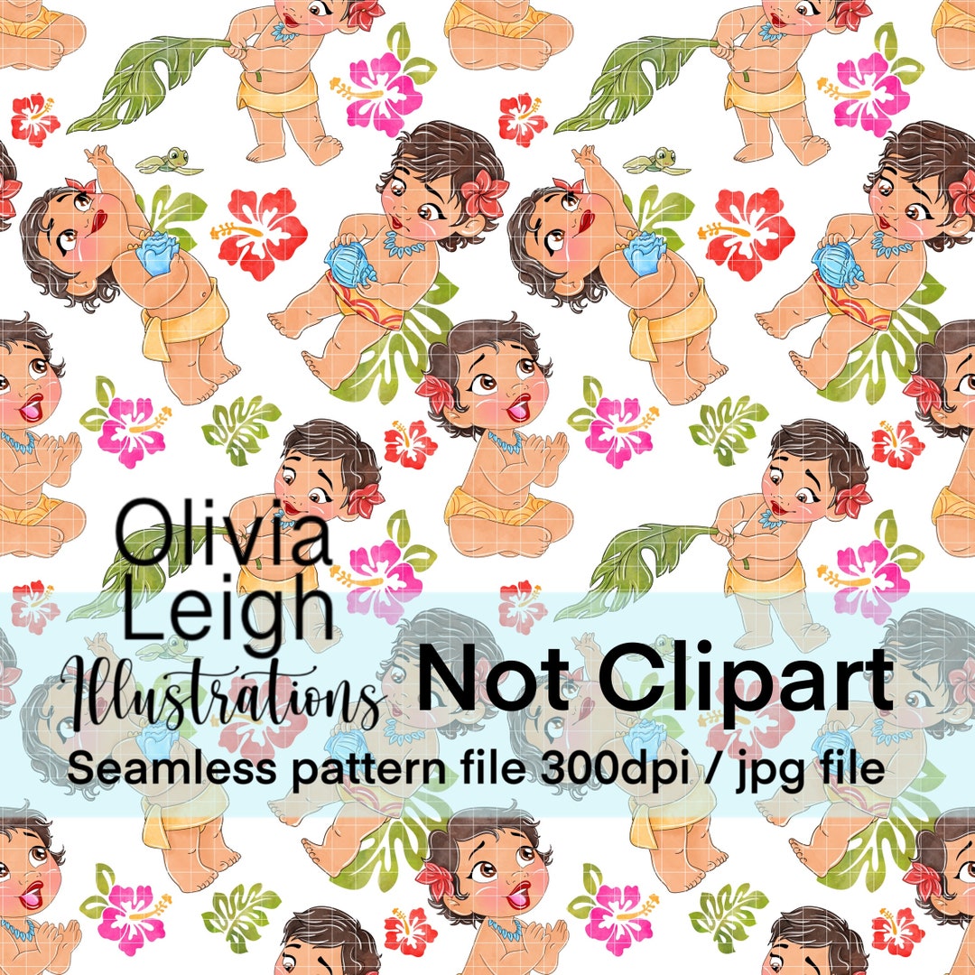 Cute Princess Moana Seamless Pattern. Digital Paper. DIGITAL DOWNLOAD ...